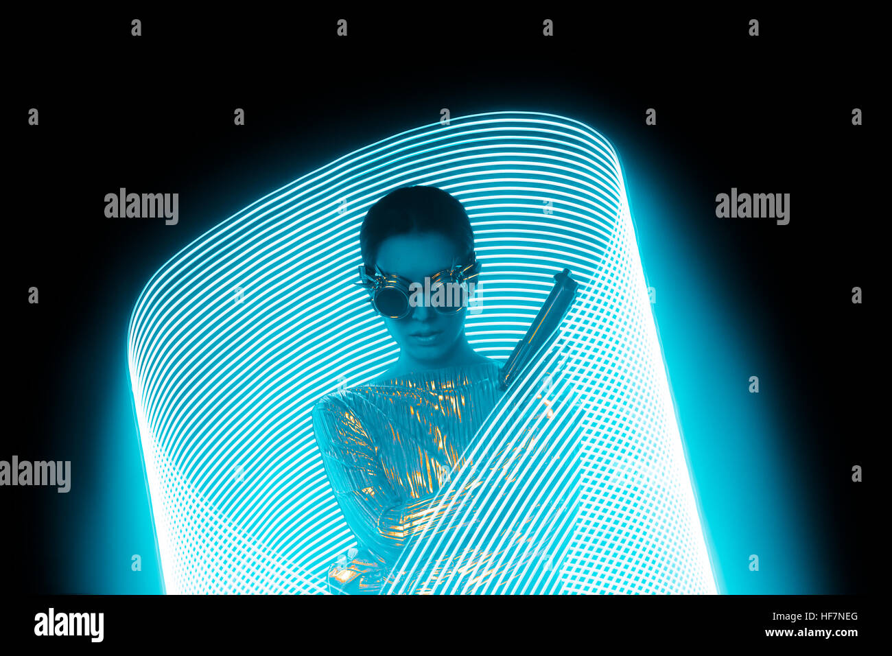 Secret Agent with Gun in Blue Light Painting Effect Backdrop Stock ...