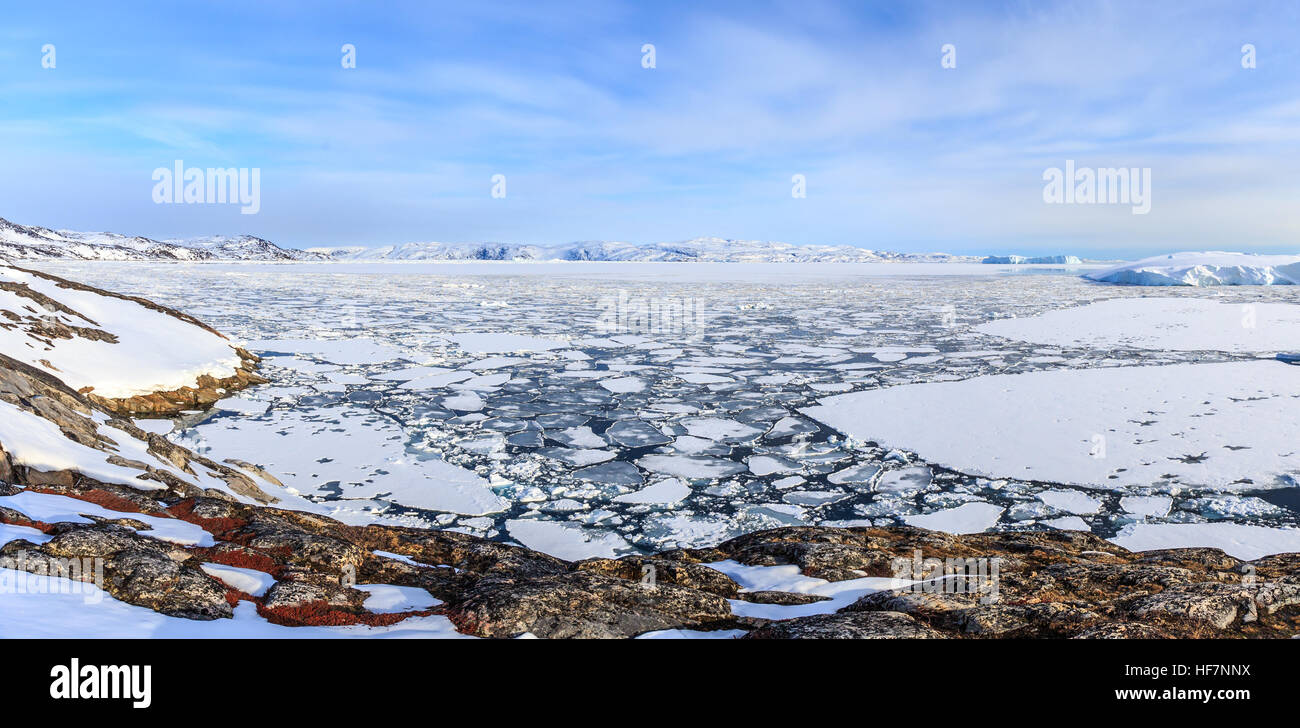 Ice fields and drifting Icebergs at the Ilulissat fjord, North ...
