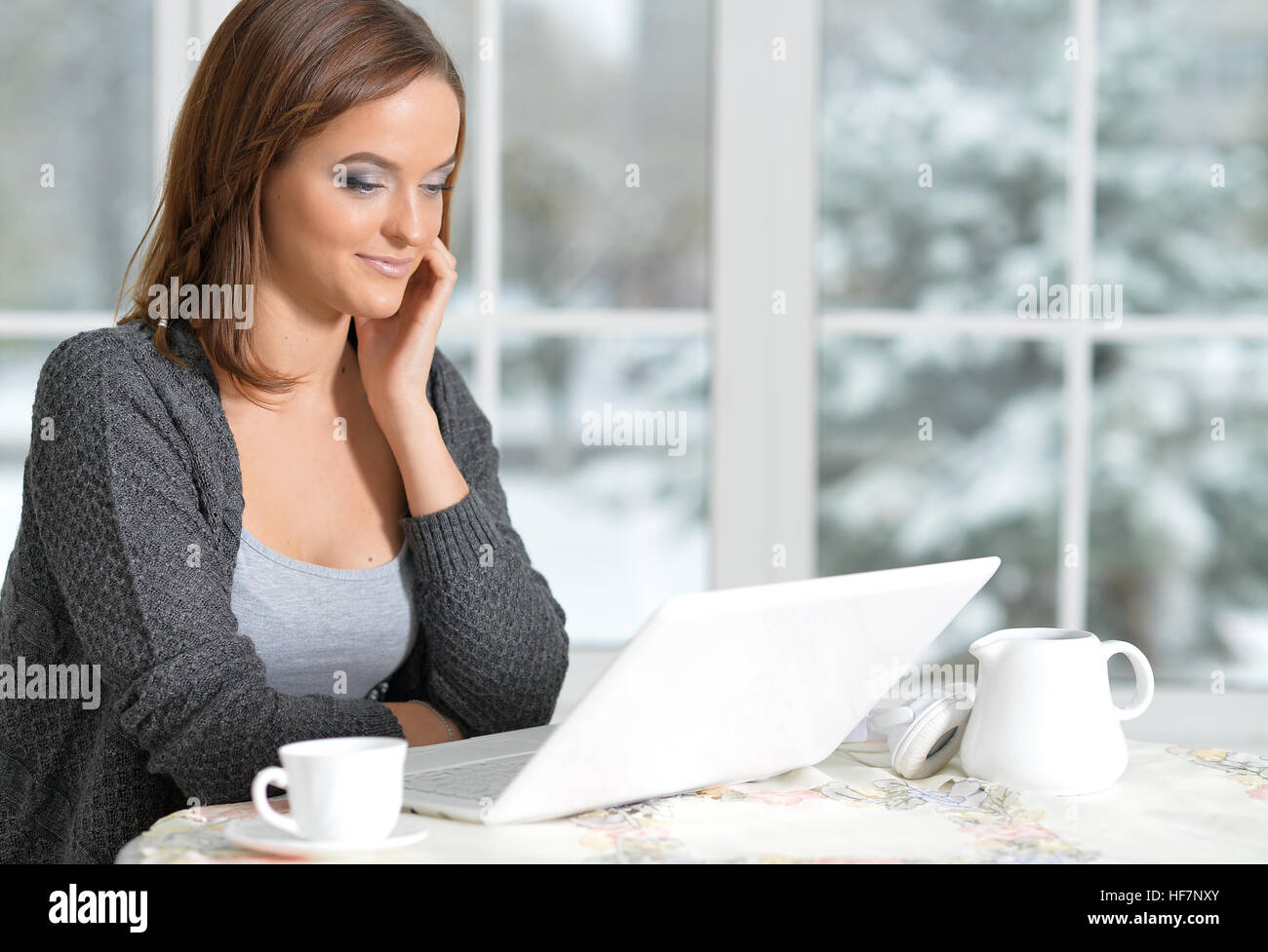 Beautiful girl with laptop Stock Photo - Alamy