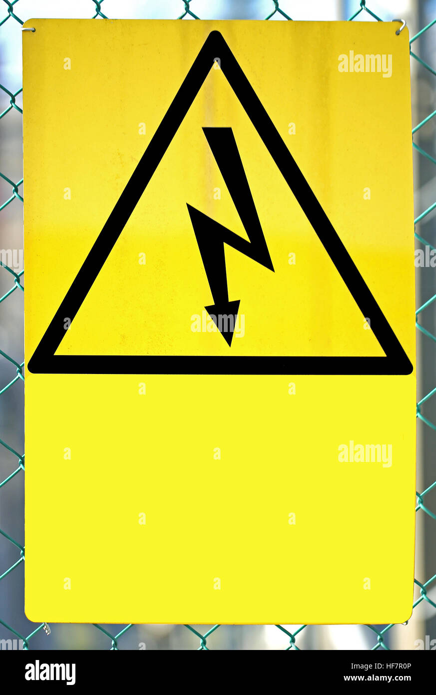 sign with lightning for Shock Hazard risk In Power Plant Stock Photo ...