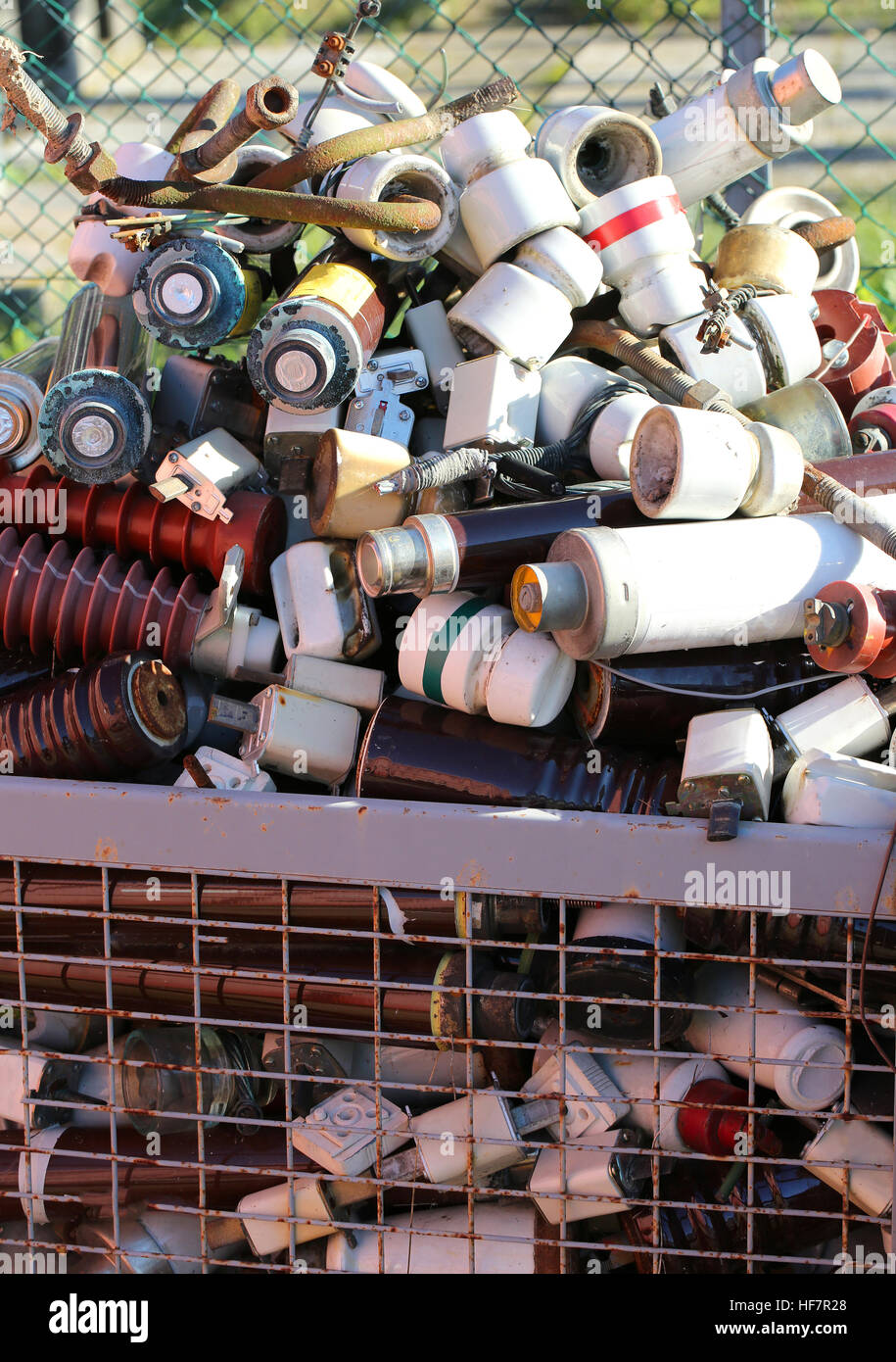 full basket in a landfill with pollution ceramic material and many old ...