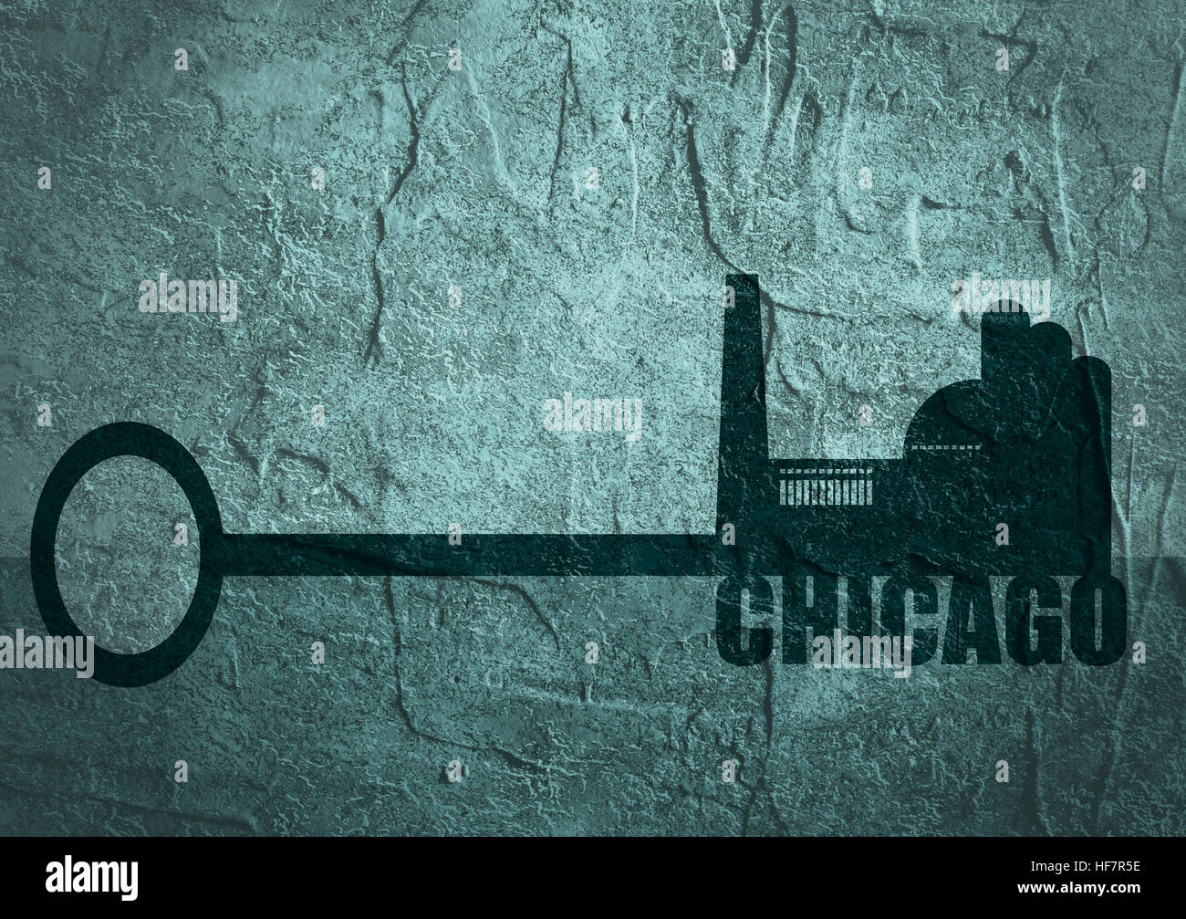 illustration concept, hand holding a key of chicago industry Stock ...