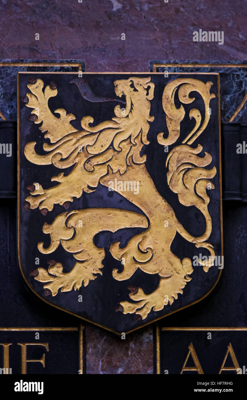 The Flemish Lion on the Coat of Arms of Flanders, detail in Ghent ...