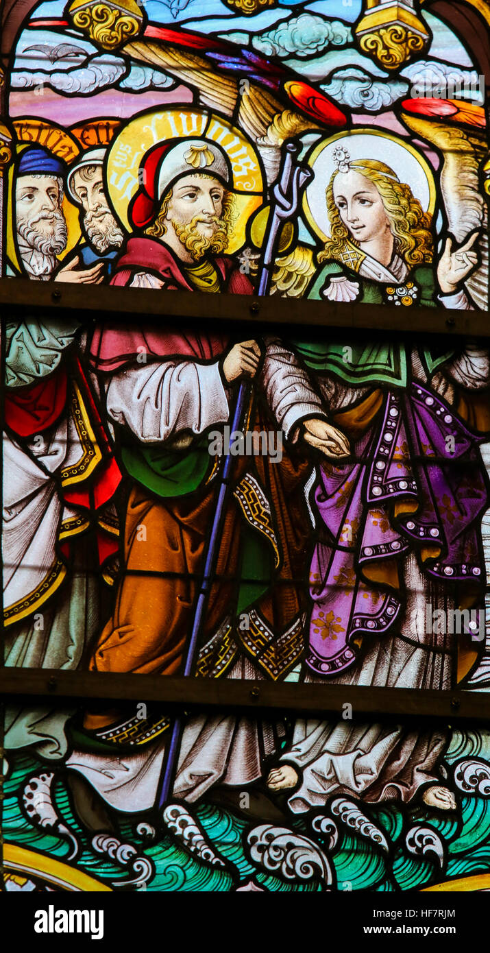 Stained Glass depicting Saint Livinus and an Angel in the Cathedral of ...