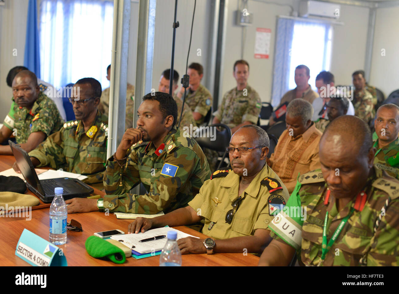 Senior officers from the Somali National Army (SNA) and AMISOM attend a ...