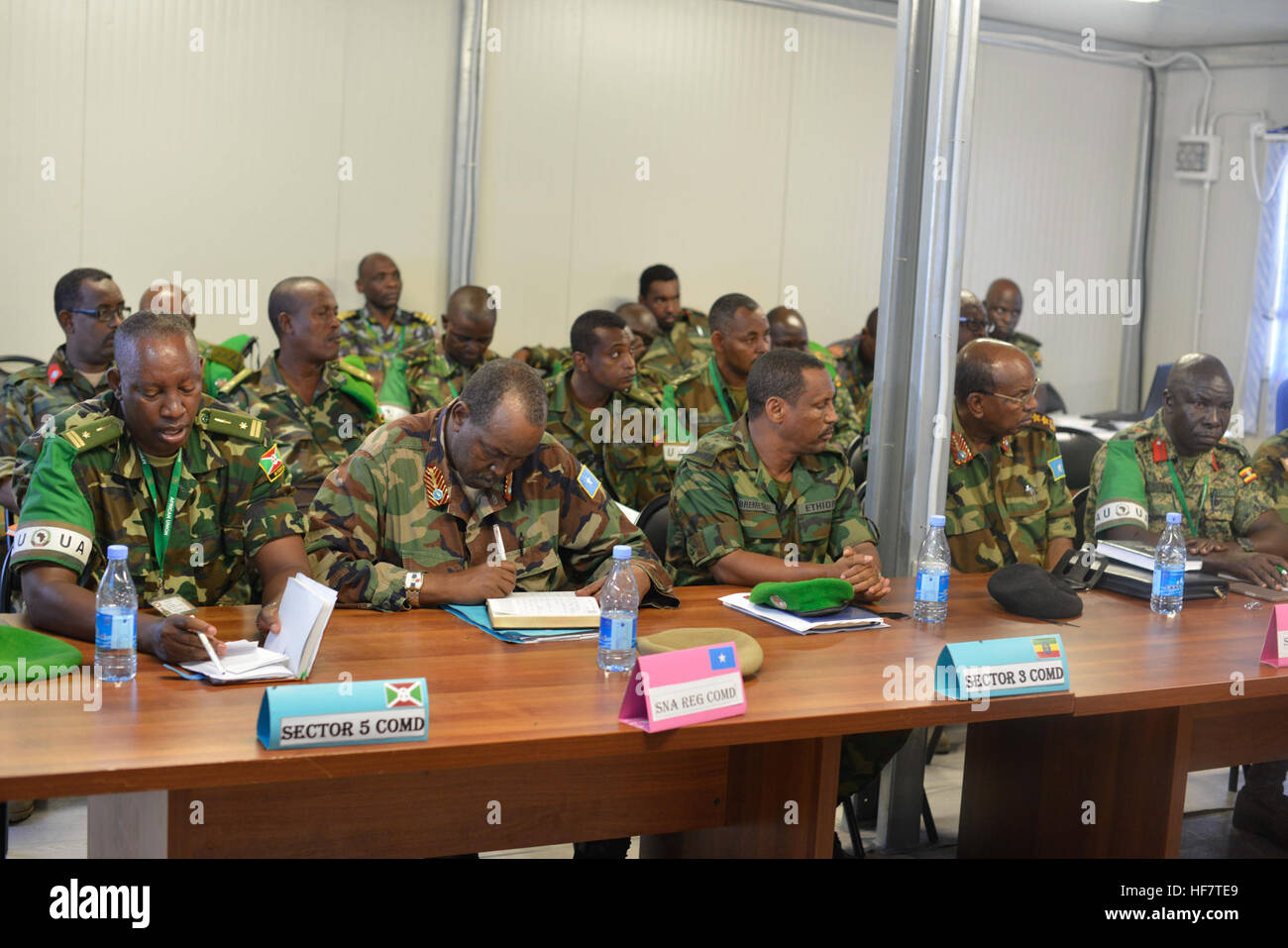 Senior officers from the Somali National Army (SNA) and AMISOM attend a ...