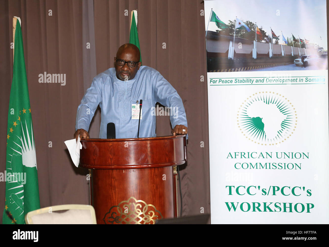 AMISOM Acting Chief of Staff Adebayo Kareem addresses participants in ...