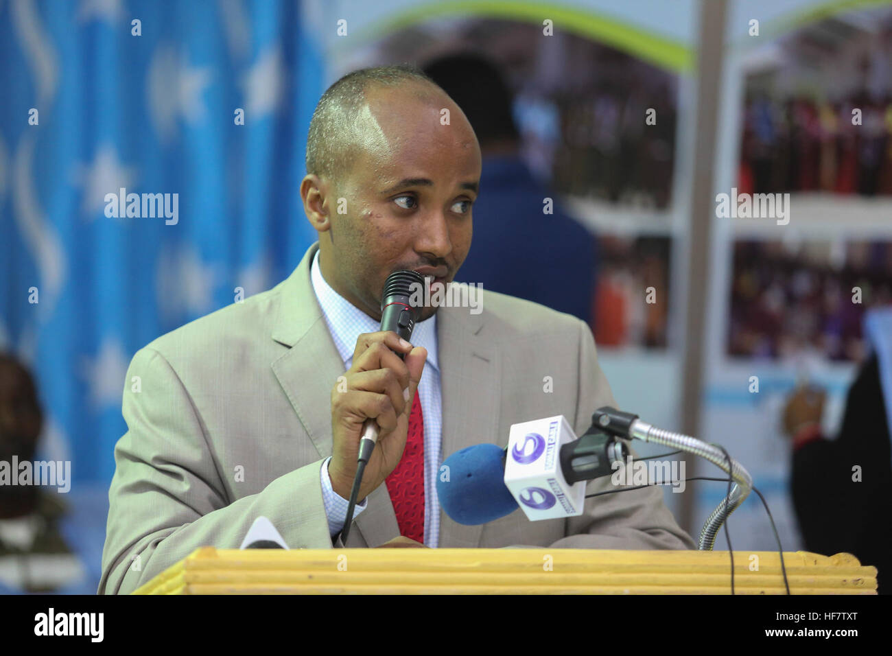Burhan Adan Omar, an MP-elect from Puntland, at the polling center ...