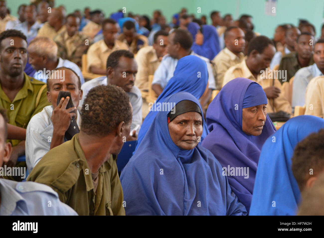 Somali police officers participate in a ceremony marking the beginning ...