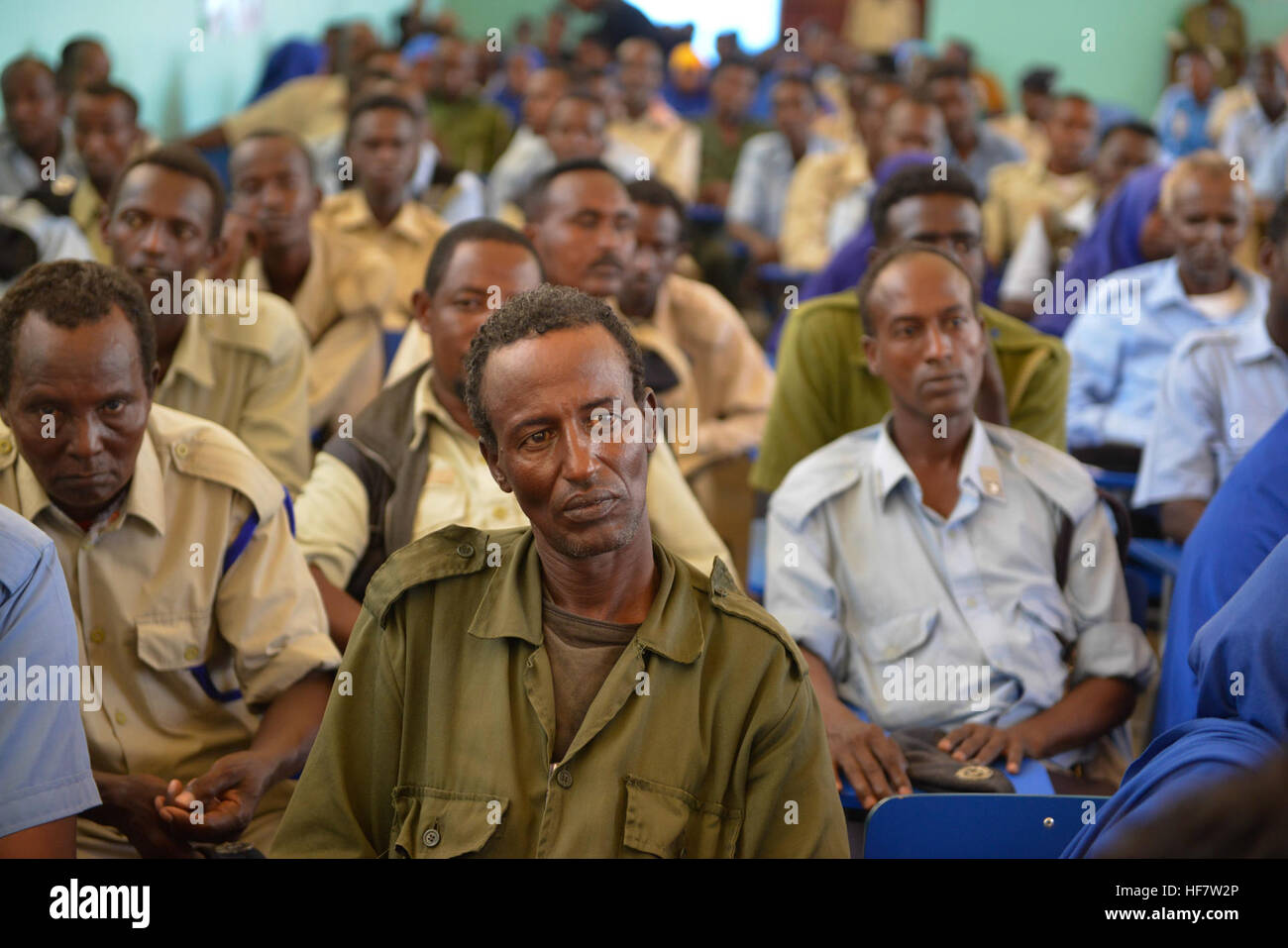 Somali police officers gather at the General Kahiye Police Academy in ...