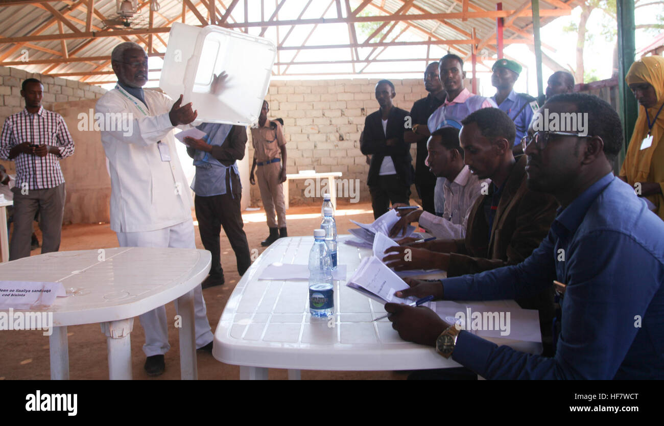 An electoral official displays the ballot box during the electoral ...