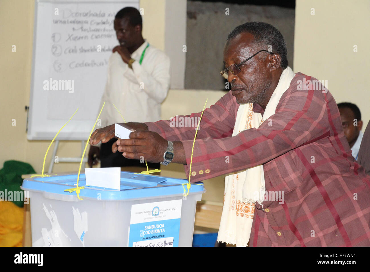 A delegate votes in Baidoa, Somalia, on November 23, 2016, during the ...