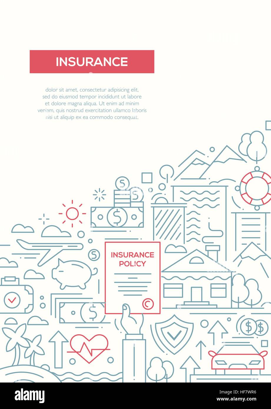 Insurance - line design brochure poster template A4 Stock Vector Image ...