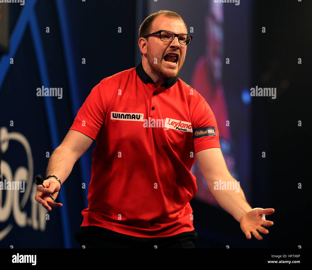 Mark Webster celebrates winning his match during day ten of the William ...