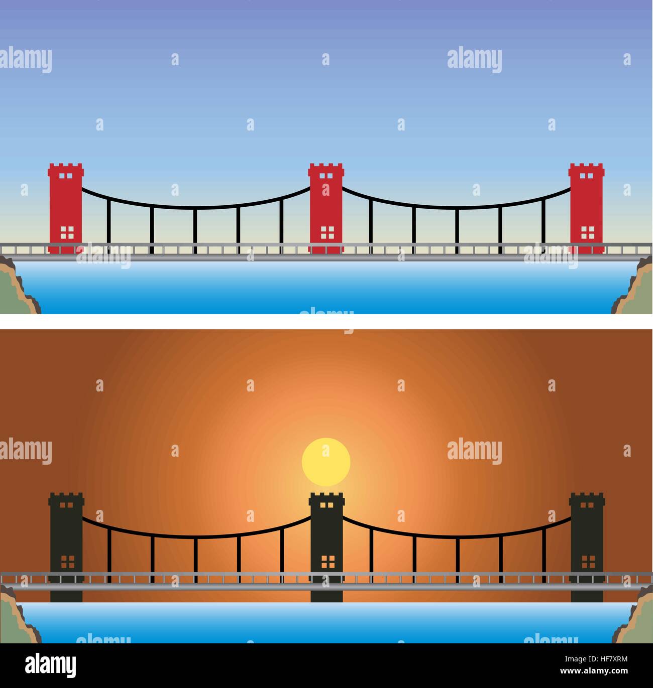 Bridge and Observation tower with Sky Background vector Illustration ...