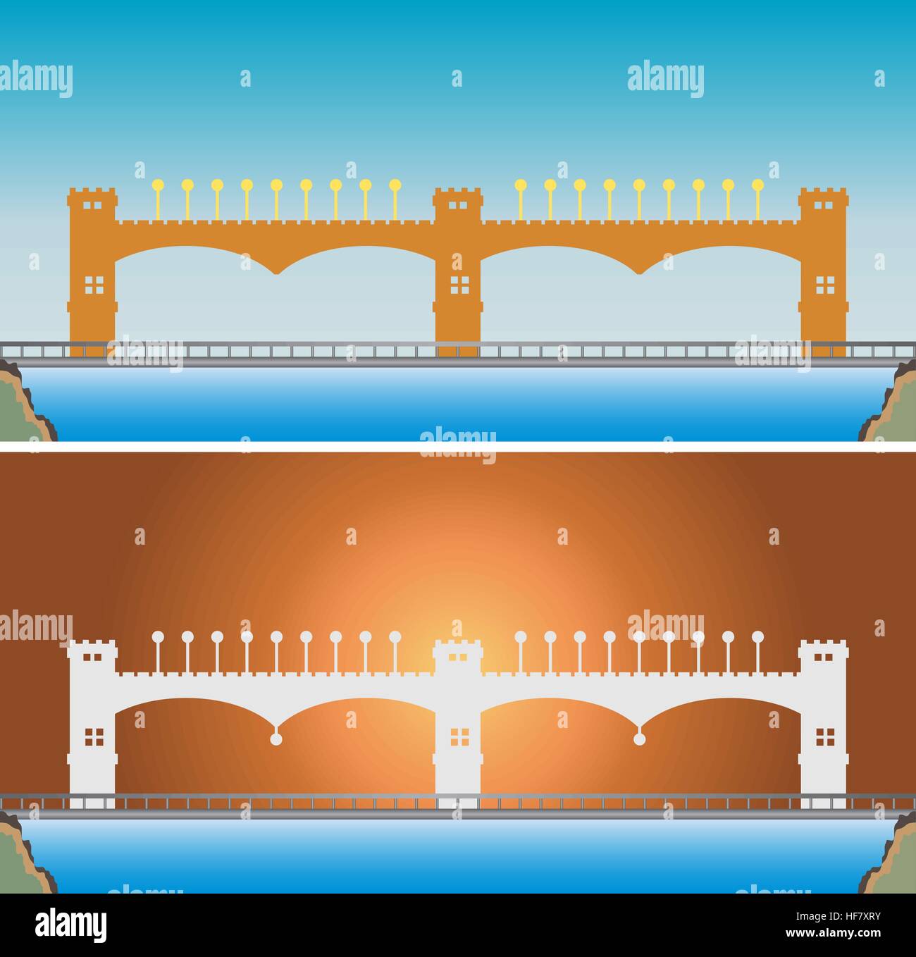 Bridge and Observation tower with Sky Background vector Illustration ...