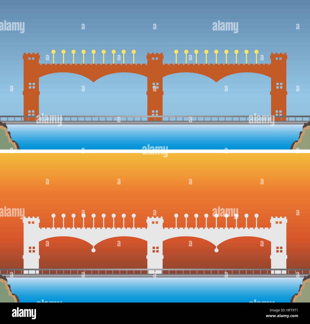 Bridge and Observation tower with Sky Background vector Illustration ...