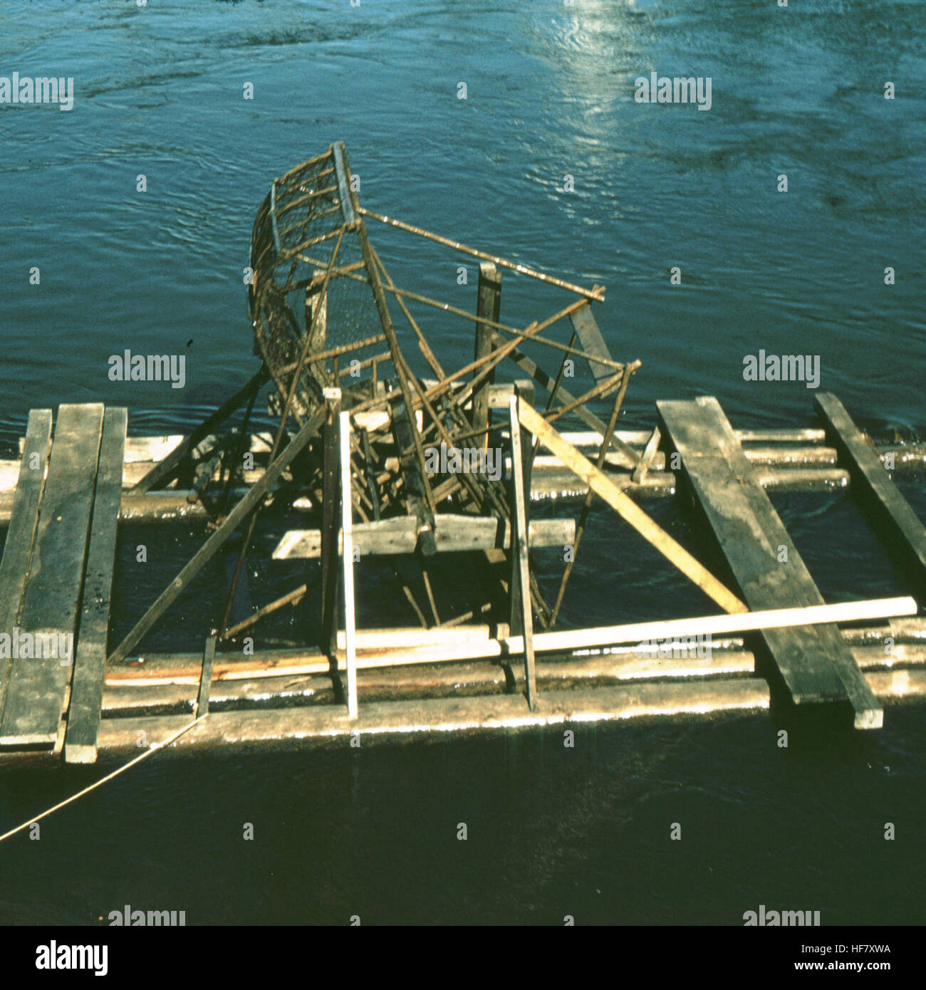 A fish wheel on the Chena River near Fairbanks, Alaska, used to catch ...