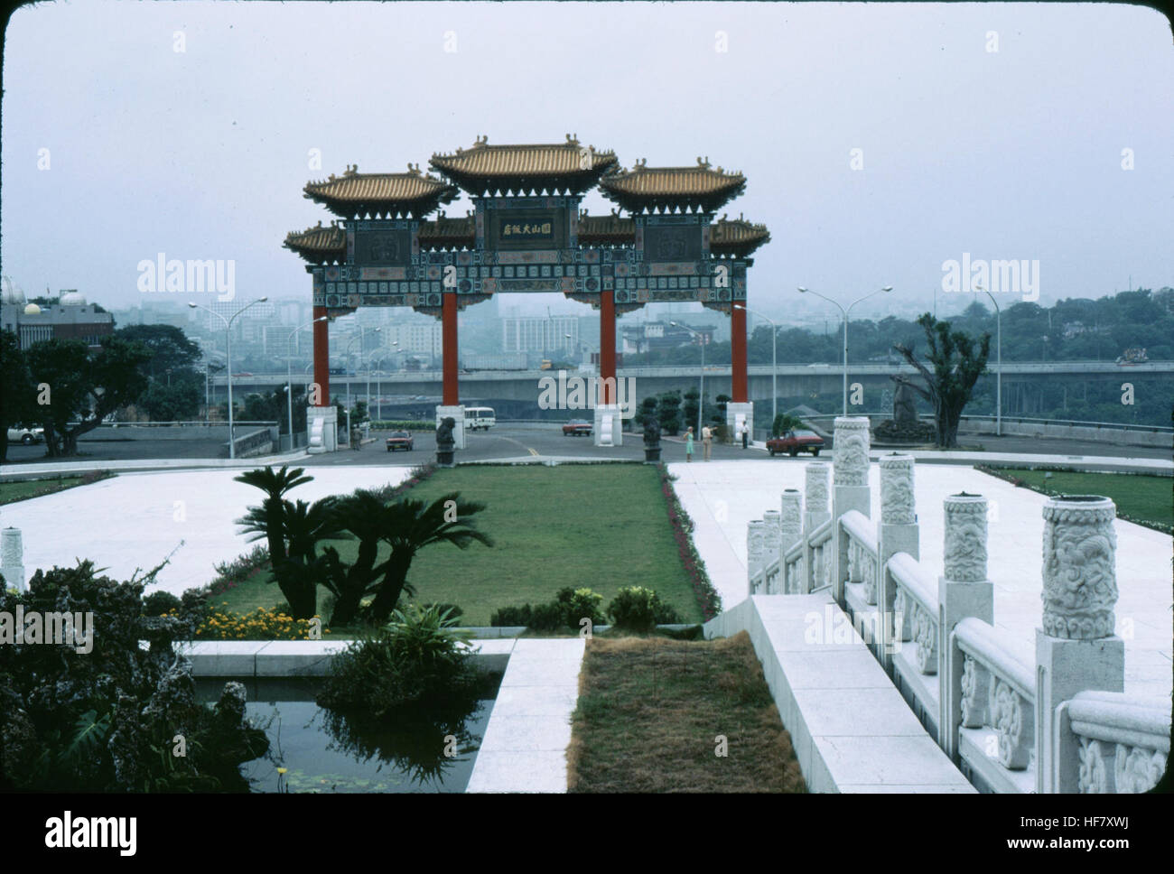 A historic view of the entrance and elaborate gate in Taipei, Taiwan ...