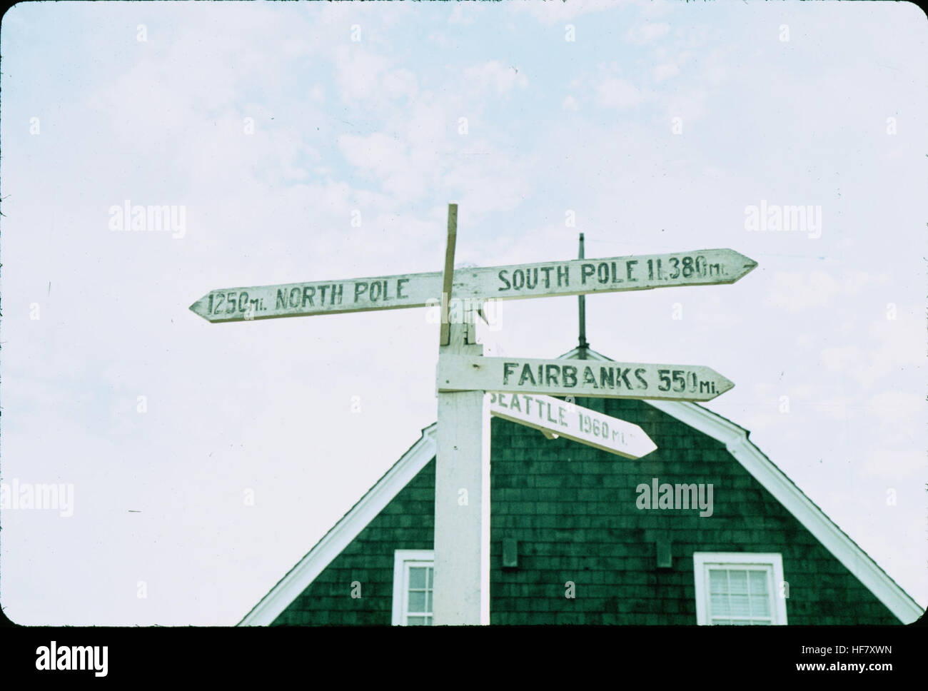 A signpost in Alaska provides directional distances to the North Pole ...