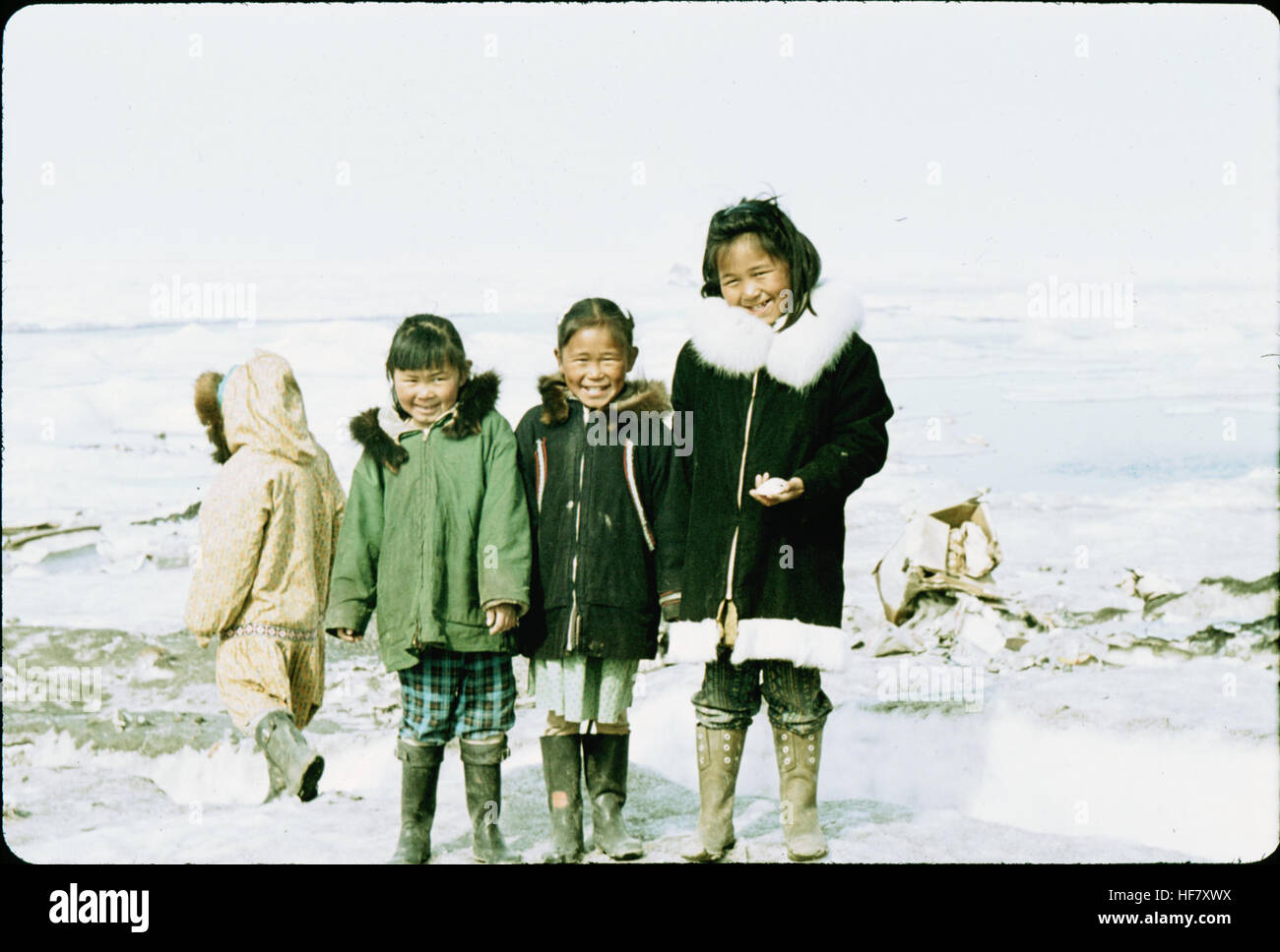 A photograph of Eskimo children at Point Barrow, Alaska, near the ...