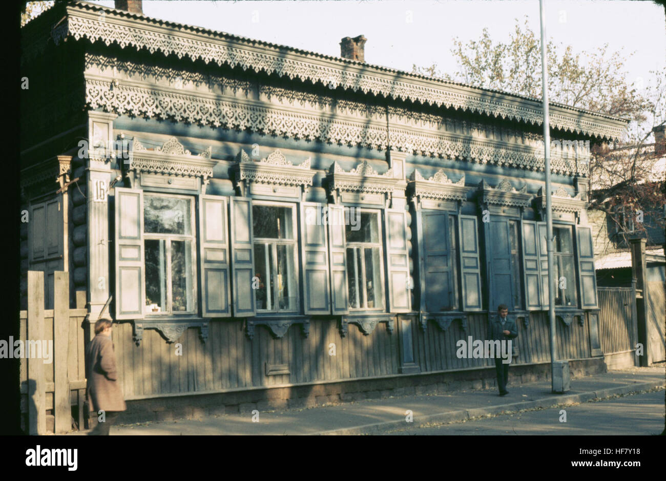 This photograph shows a typical wooden house in Irkutsk, located in ...