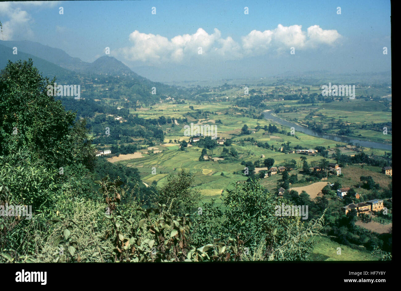A photograph showing the typical landscape of the Kathmandu Valley ...