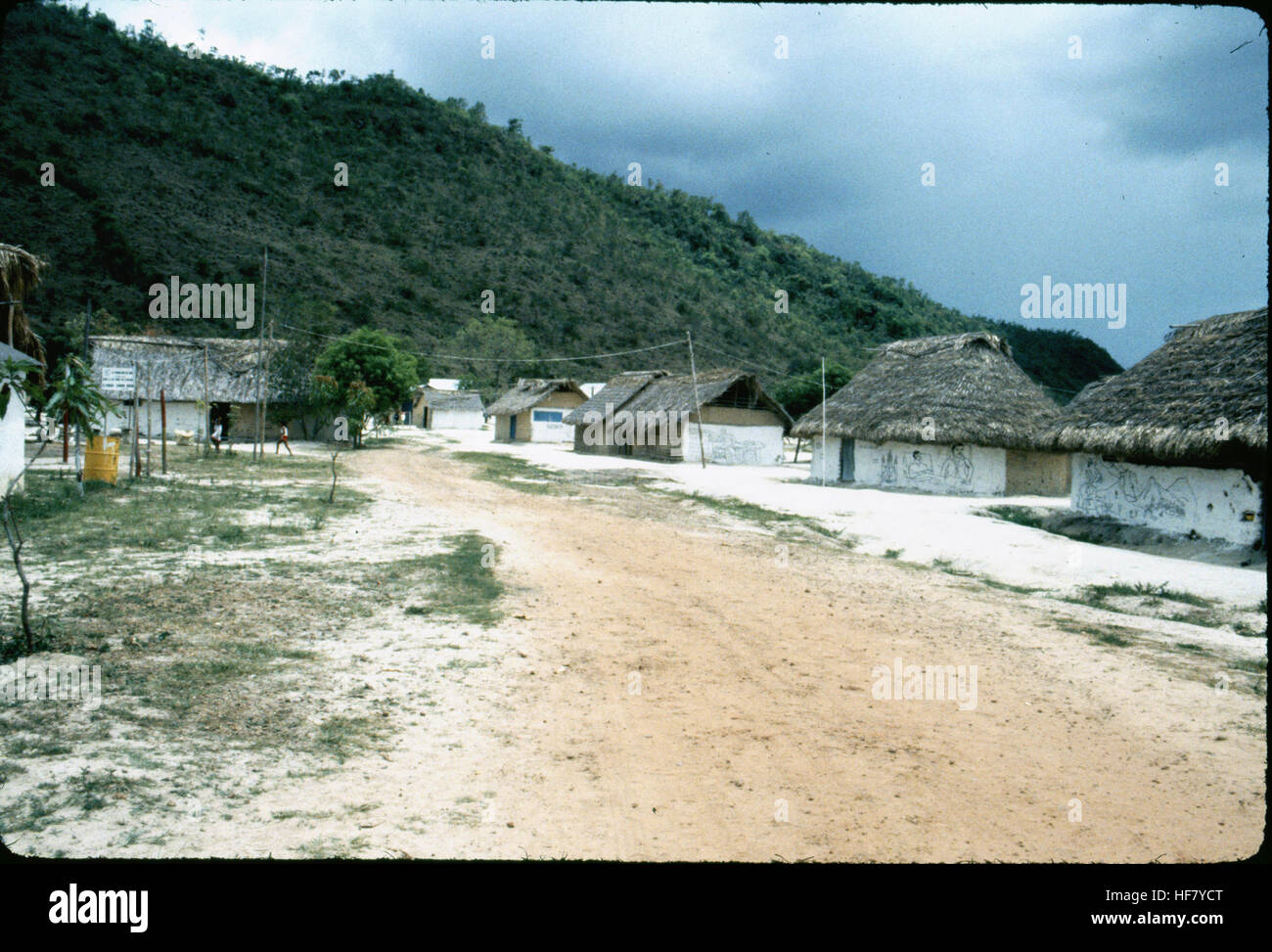 A photograph of traditional houses in an Indigenous village near Lake ...