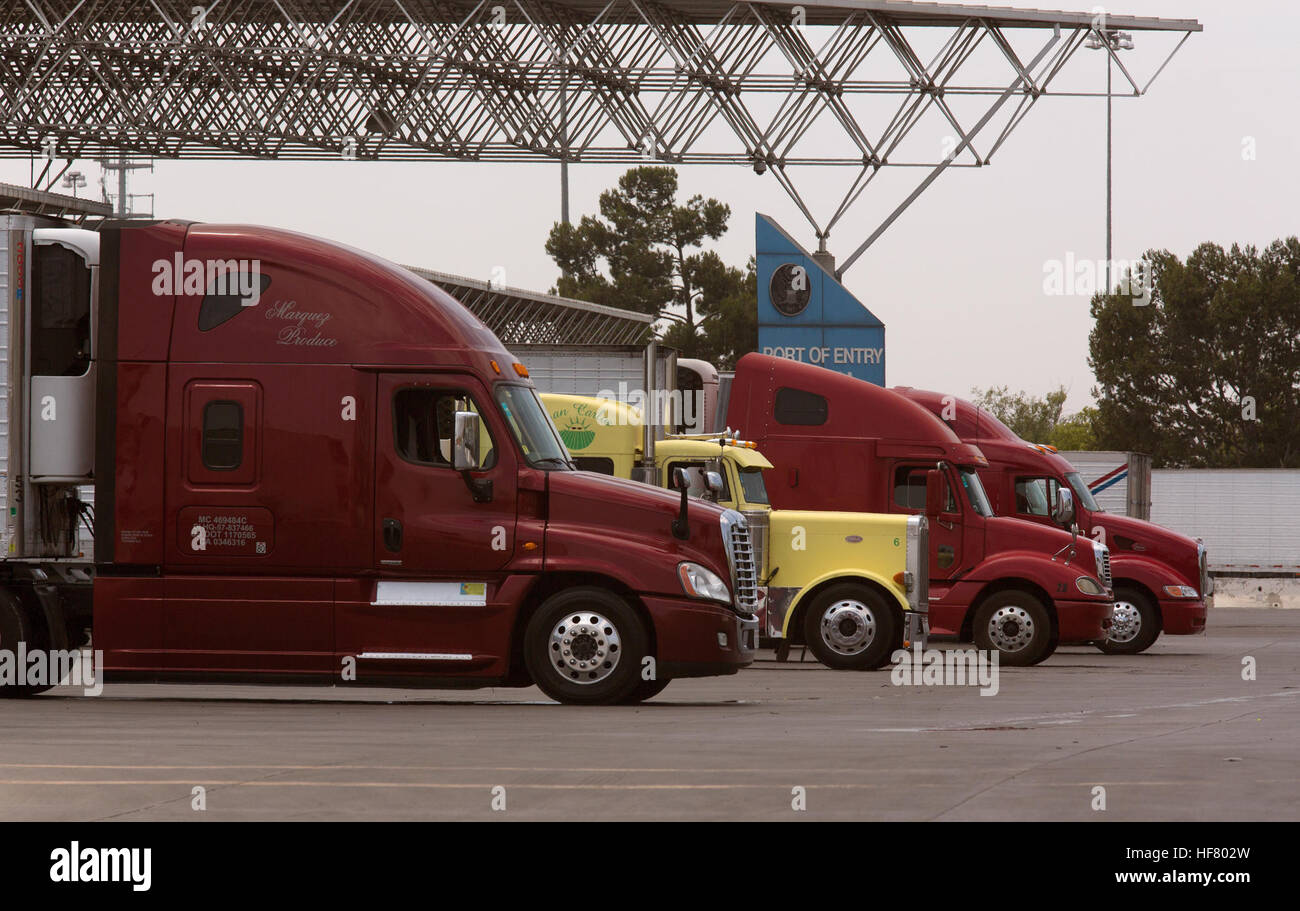 Tractor trailers await the go-ahead from U.S. Customs and Border ...