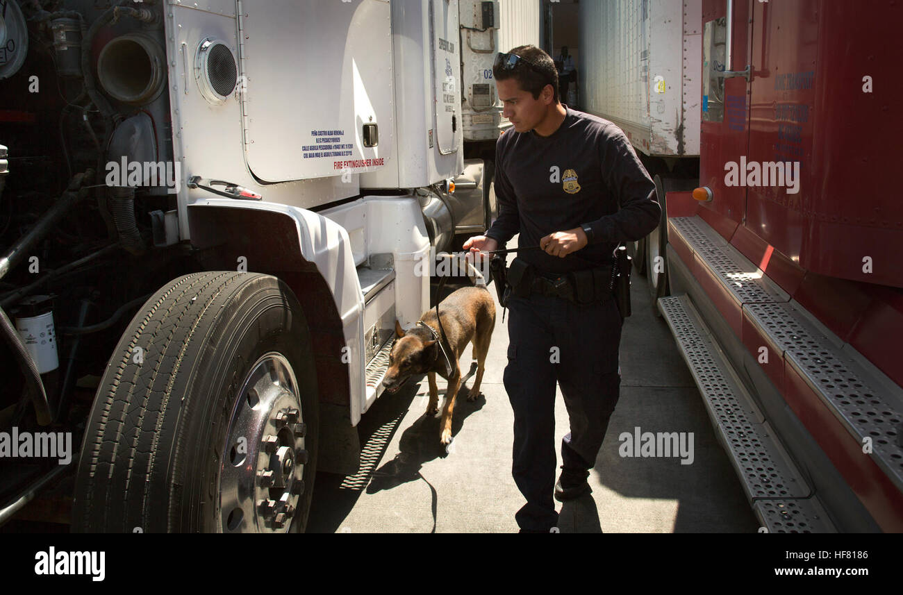 A U.S. Customs and Border Protection officer and his canine companion ...