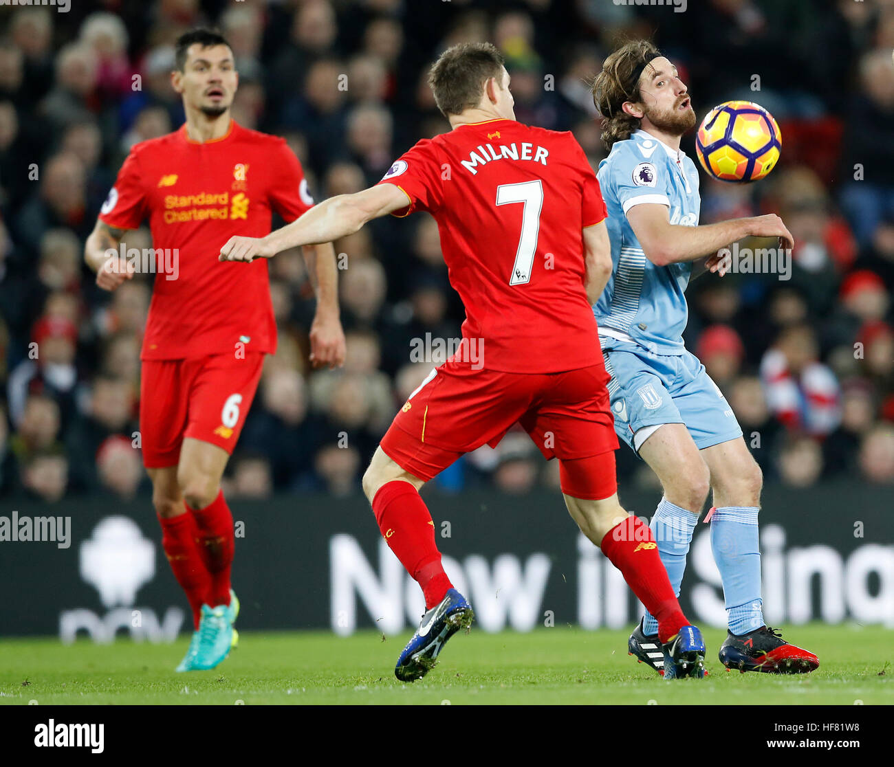 Liverpool's James Milner (left) and Stoke City's Joe Allen (right ...