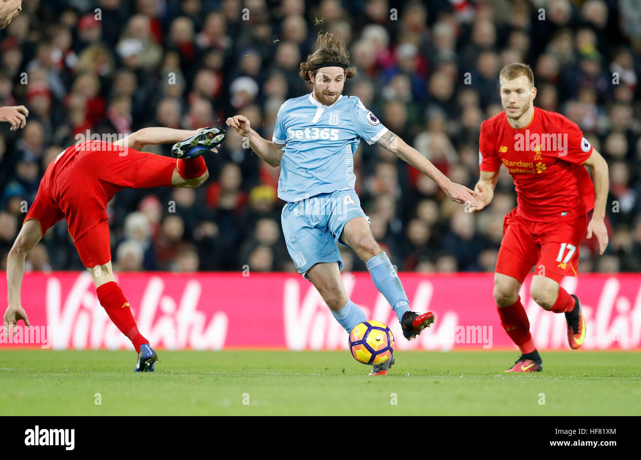 Liverpool's James Milner (left) and Stoke City's Joe Allen (right ...