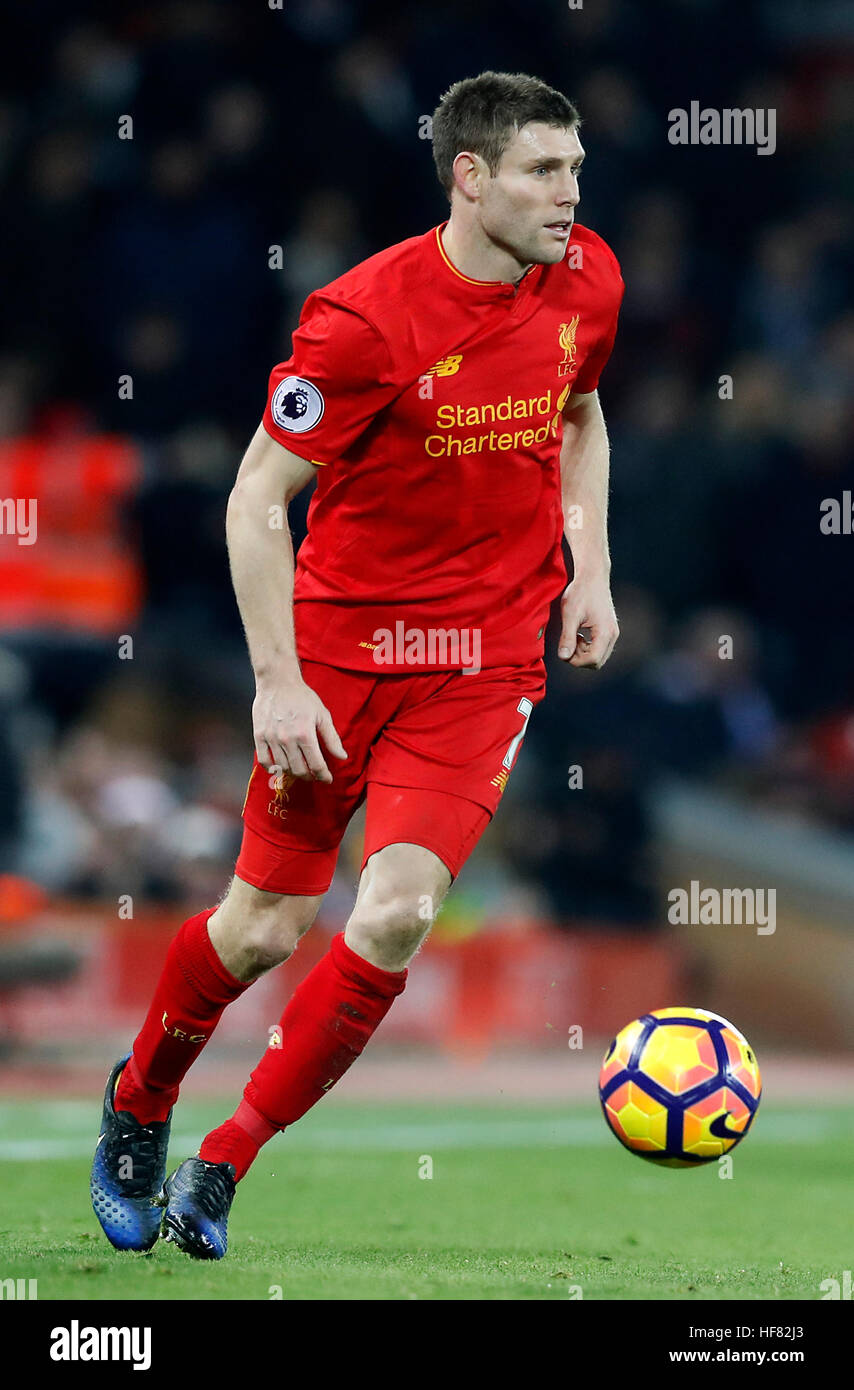 Liverpool's James Milner in action during the Premier League match at ...