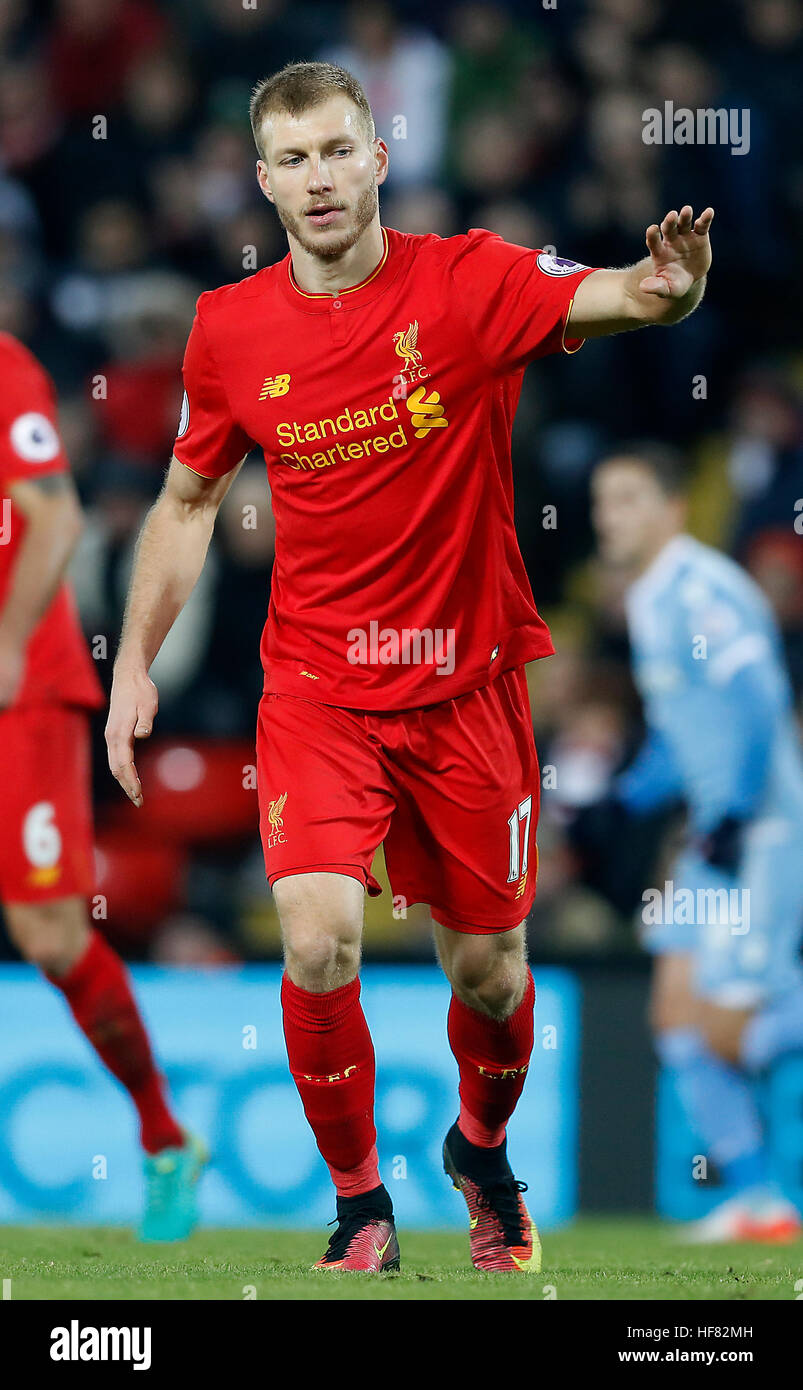 Liverpool's Ragnar Klavan during the Premier League match at Anfield ...