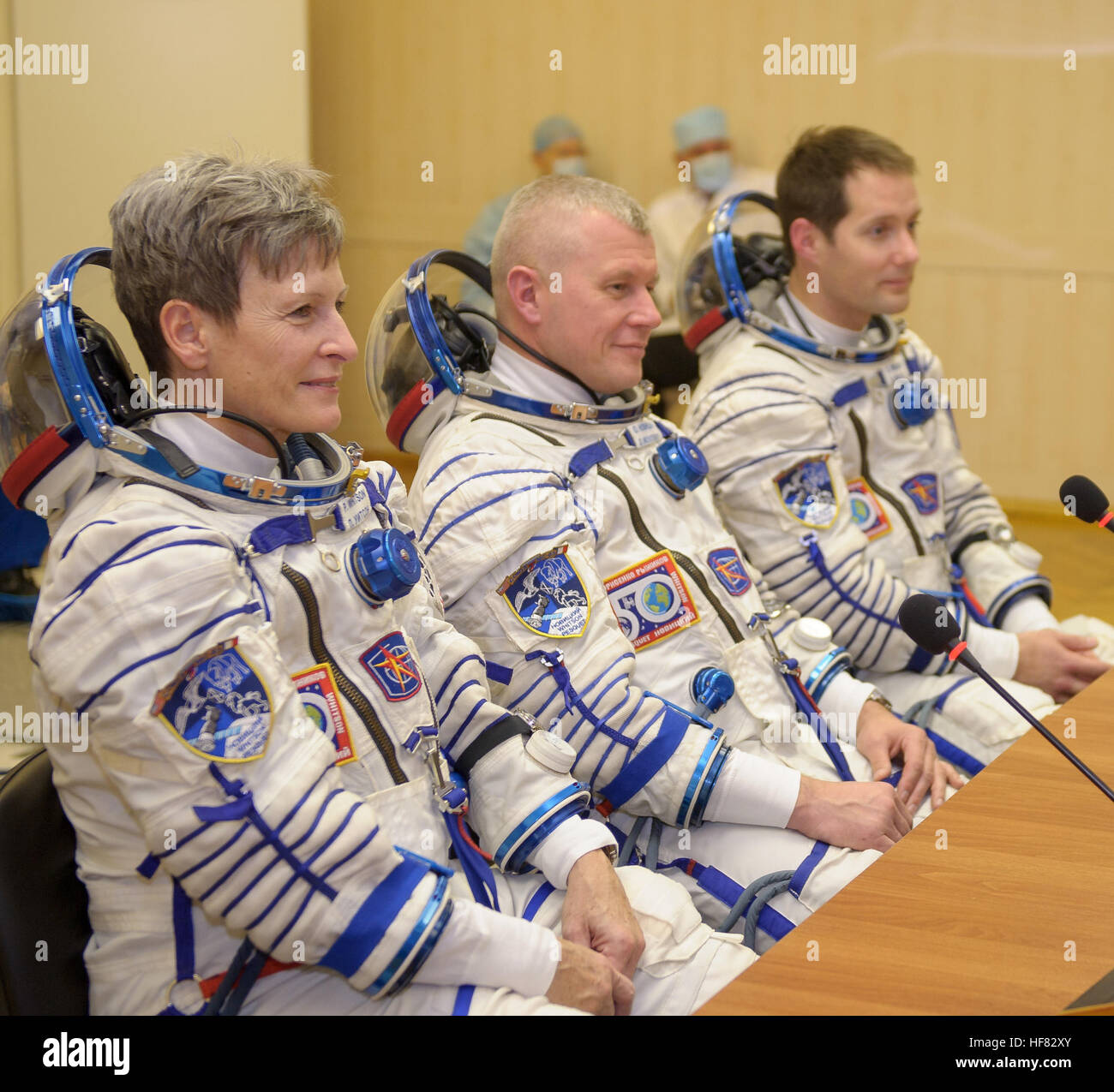 Expedition 50 NASA astronaut Peggy Whitson, left, Russian cosmonaut ...