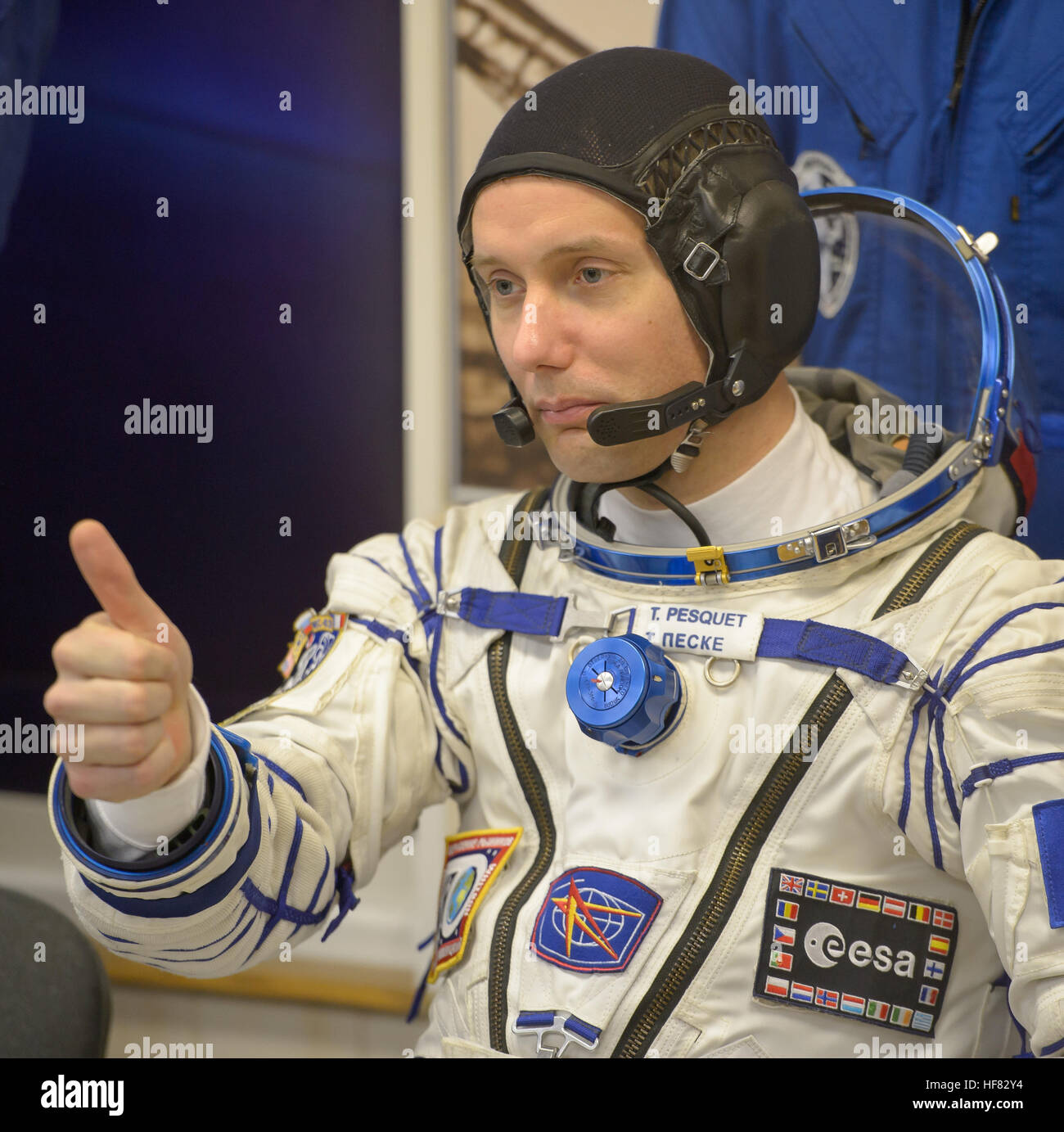 ESA astronaut Thomas Pesquet dons his Russian sokol suit ahead of ...