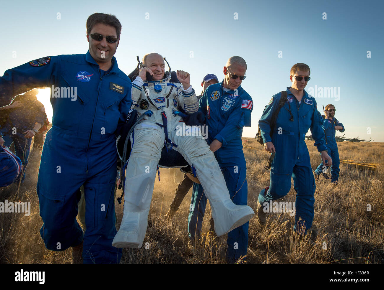 Expedition 48 NASA astronaut Jeff Williams is carried into a medical ...