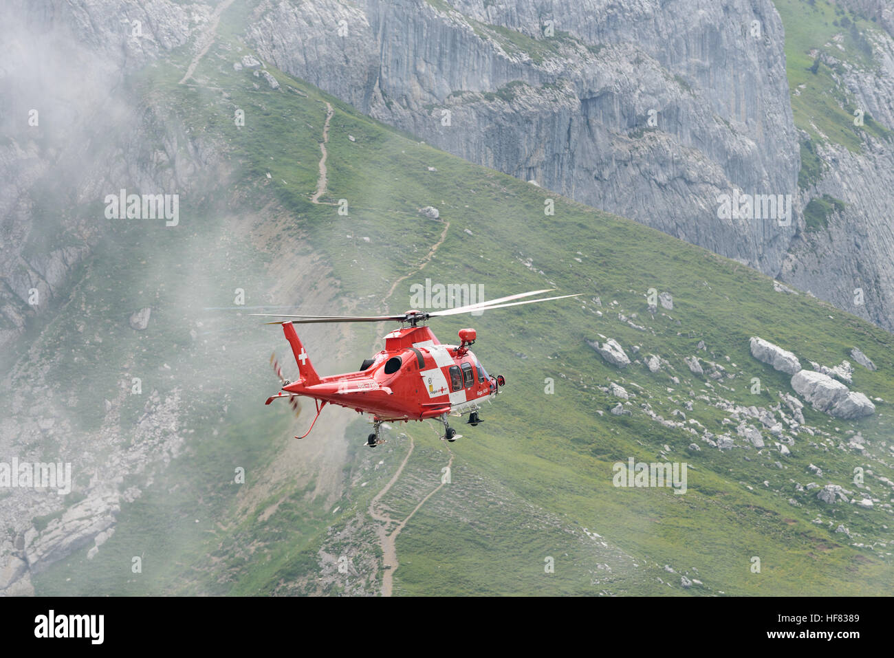 Rega Swiss Air Rescue Agusta A109 flying near Mount Pilatus Stock Photo ...