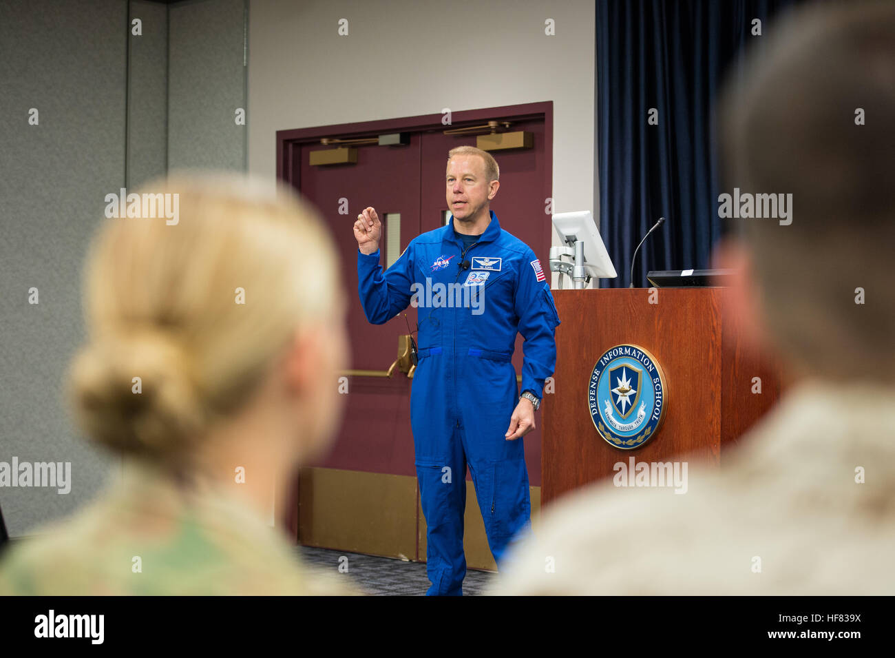NASA astronaut Tim Kopra speaks at the Defense Information School about ...