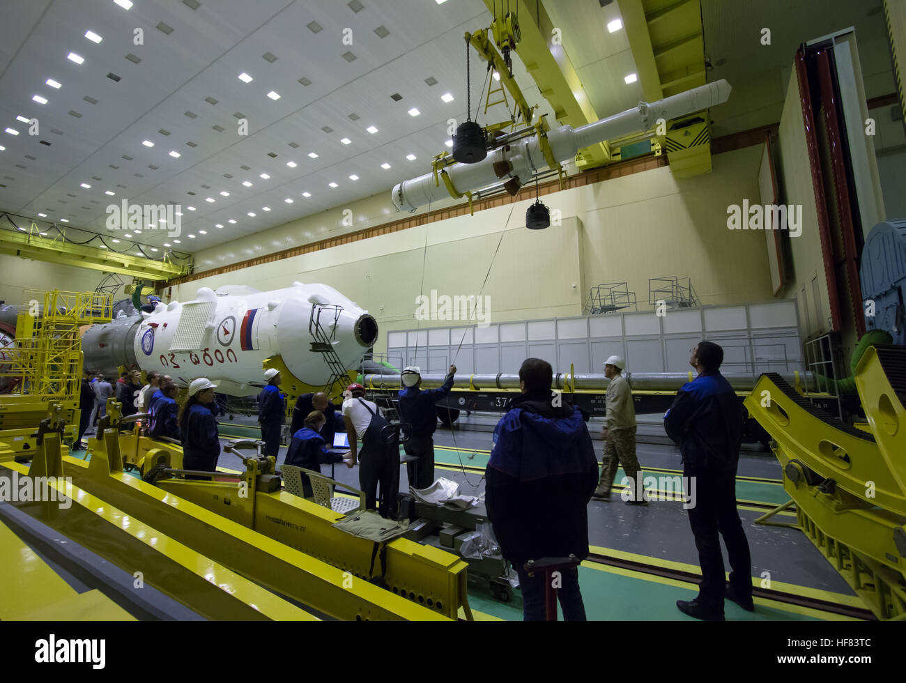 The escape tower for the Soyuz MS-02 spacecraft was positioned for ...