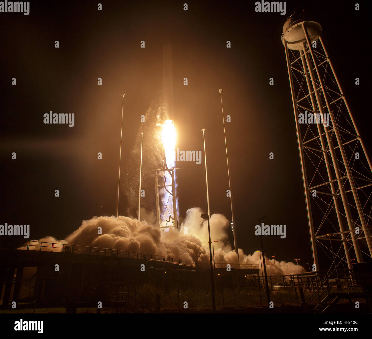 The Orbital ATK Antares rocket, with the Cygnus spacecraft onboard ...