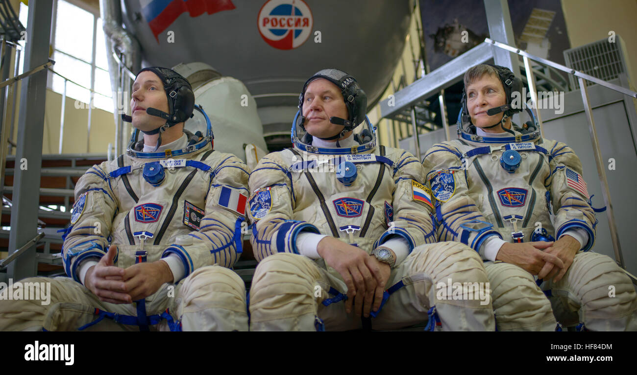 Expedition 50 crew members ESA astronaut Thomas Pesquet, left, Russian ...