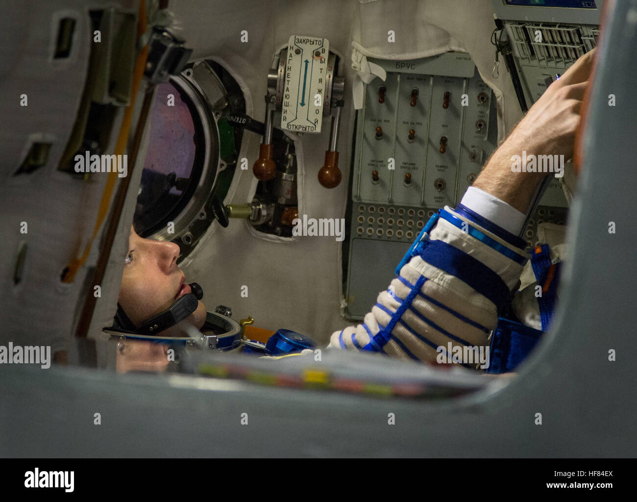 Expedition 50 ESA astronaut Thomas Pesquet is seen inside the Soyuz ...