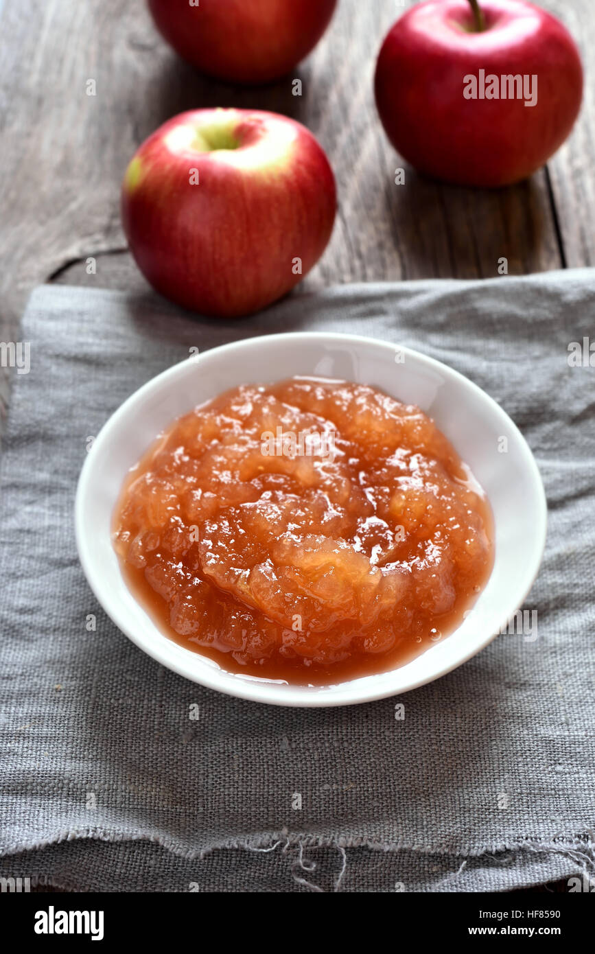 Apple jam and fresh fruits, country style Stock Photo - Alamy