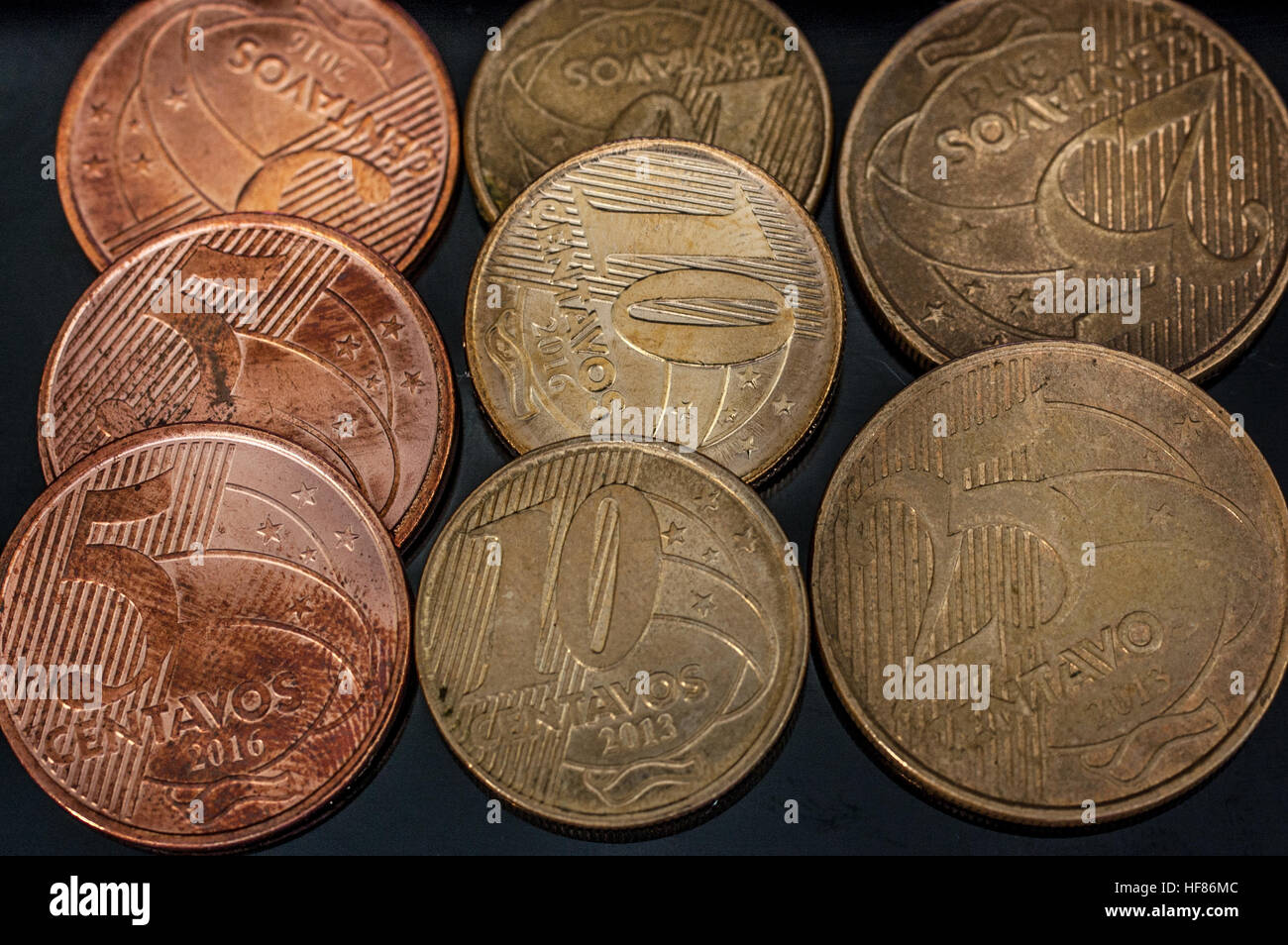 Brazilian Real cents coins closeup Stock Photo - Alamy