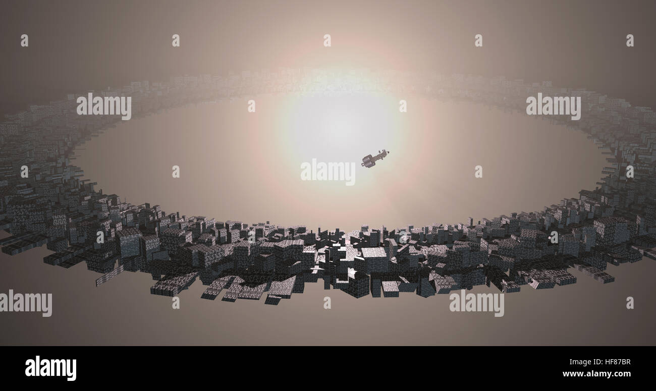 Dyson swarm, ring world. Alien mega structure surrounding a star. 3d ...