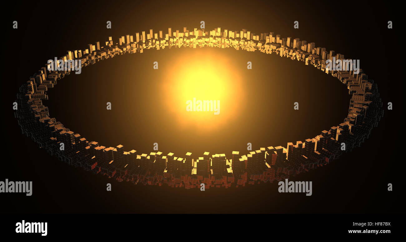Dyson swarm, ring world. Alien mega structure surrounding a star. 3d ...