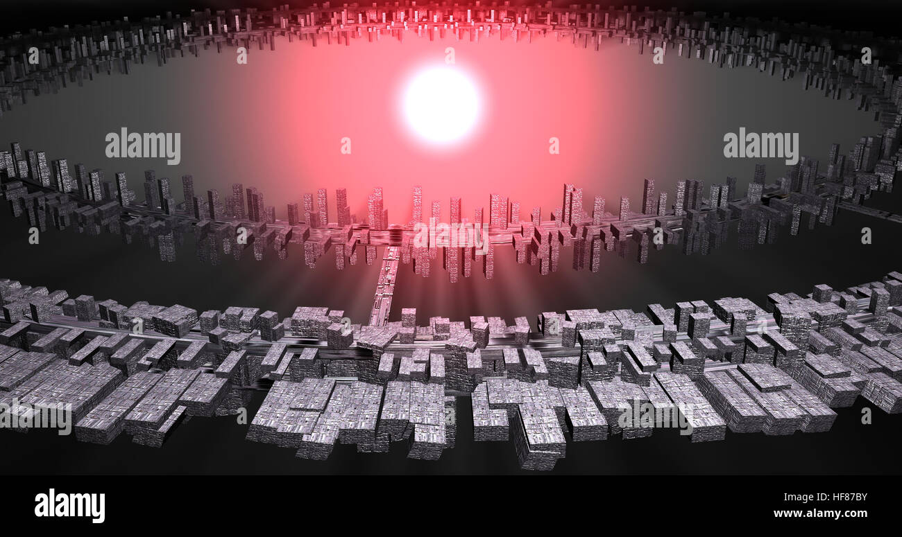 Dyson swarm, ring world. Alien mega structure surrounding a star. 3d ...