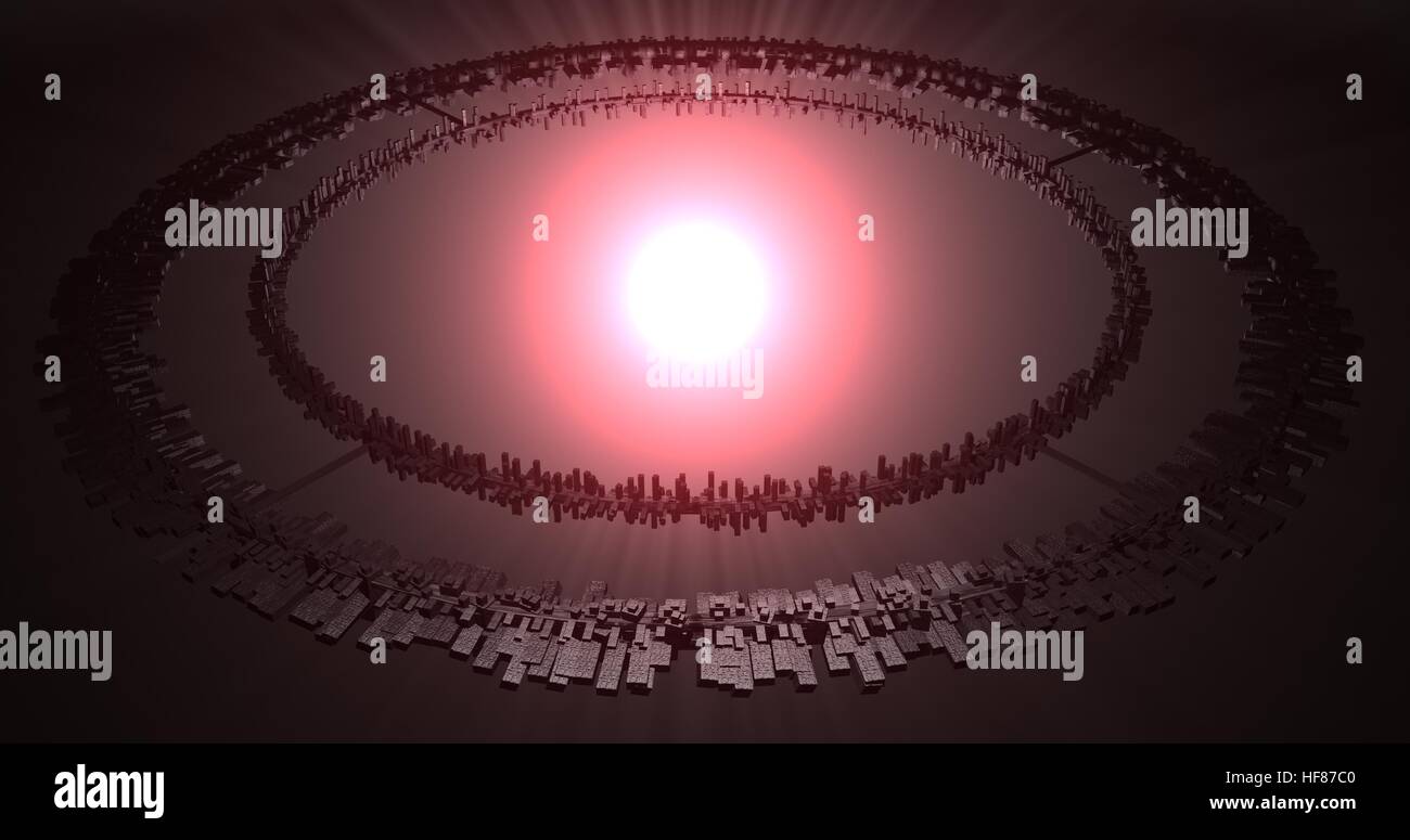 Dyson swarm, ring world. Alien mega structure surrounding a star. 3d ...
