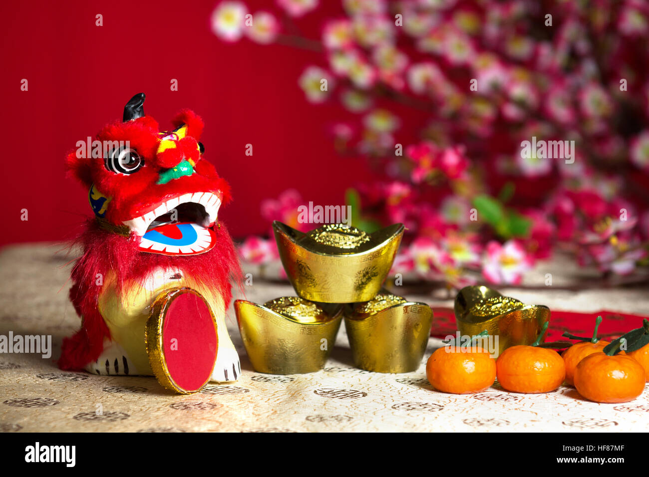 Chinese new year festival decorations, ang pow or red packet and gold ...